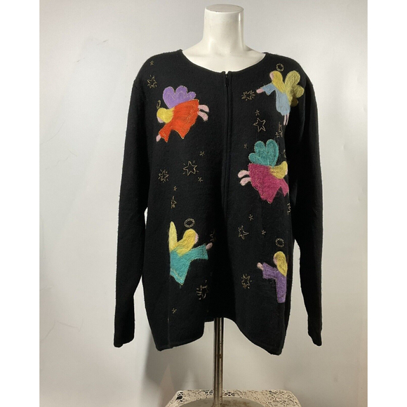 Quacker Factory | Sweaters | Quacker Factory 2x Wool Blk Cardigan Zip ...